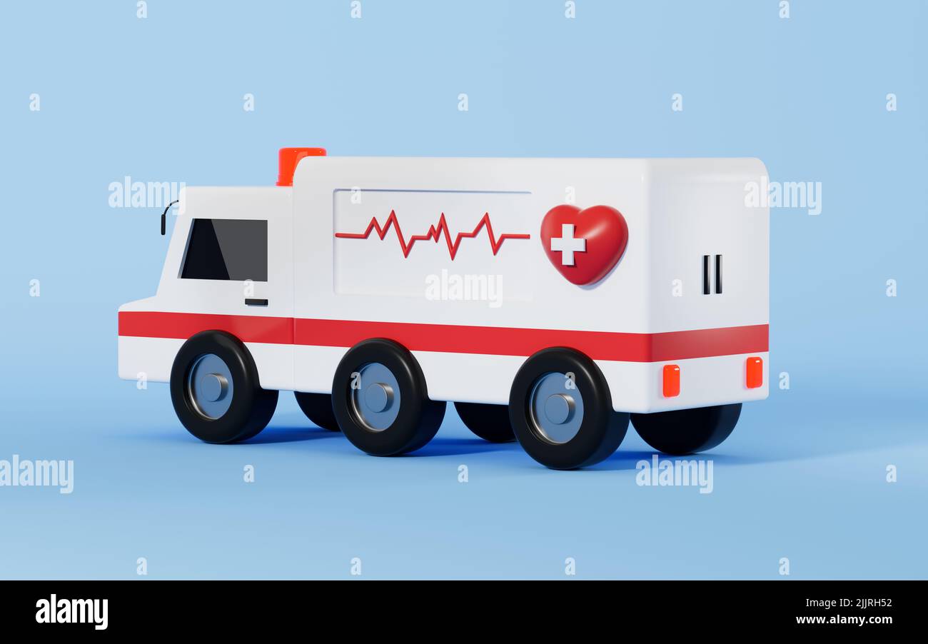 An ambulance with an ECG with blue background, 3d rendering. Computer ...