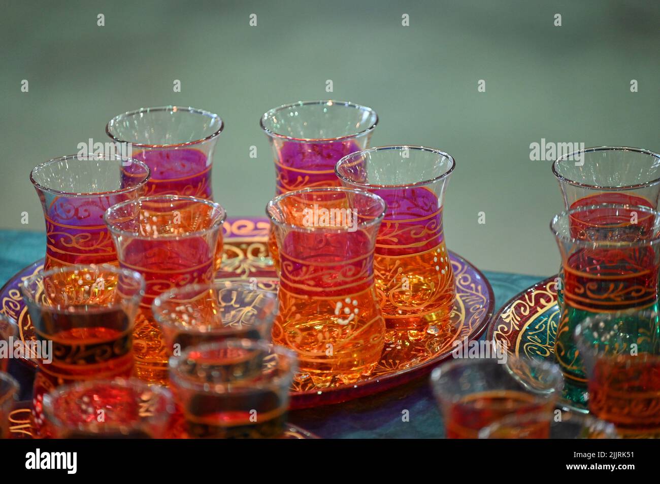 An Ethnic moroccan tea service with glasses and a tray Stock Photo - Alamy