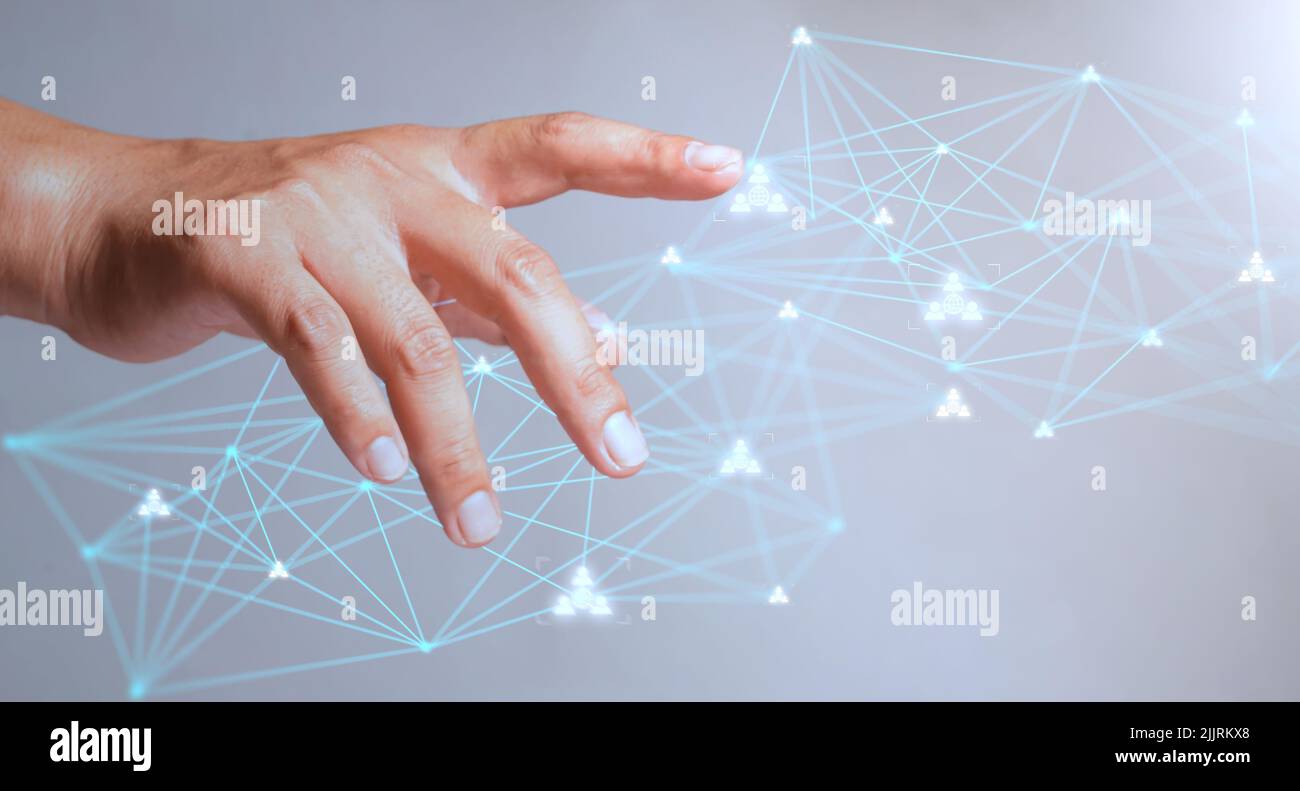 Abstract Virtual Man Finger Lines Big Data Technology Information ...
