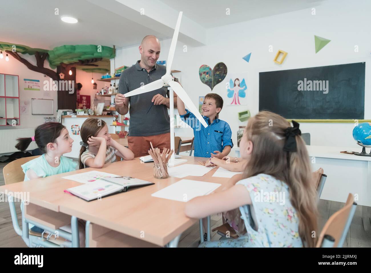 Elementary School Stem Robotics Classroom Diverse Group of Children ...