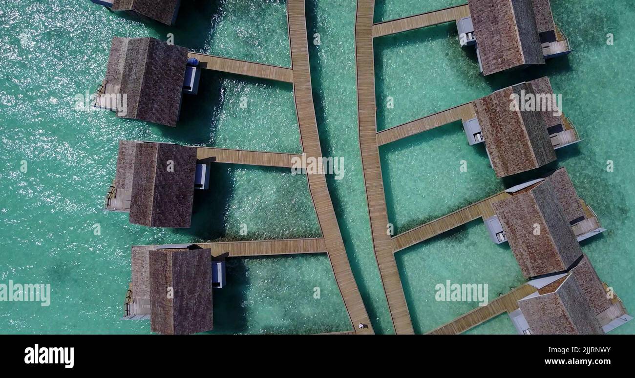 Aerial view maldives overwater bungalows hi-res stock photography and ...