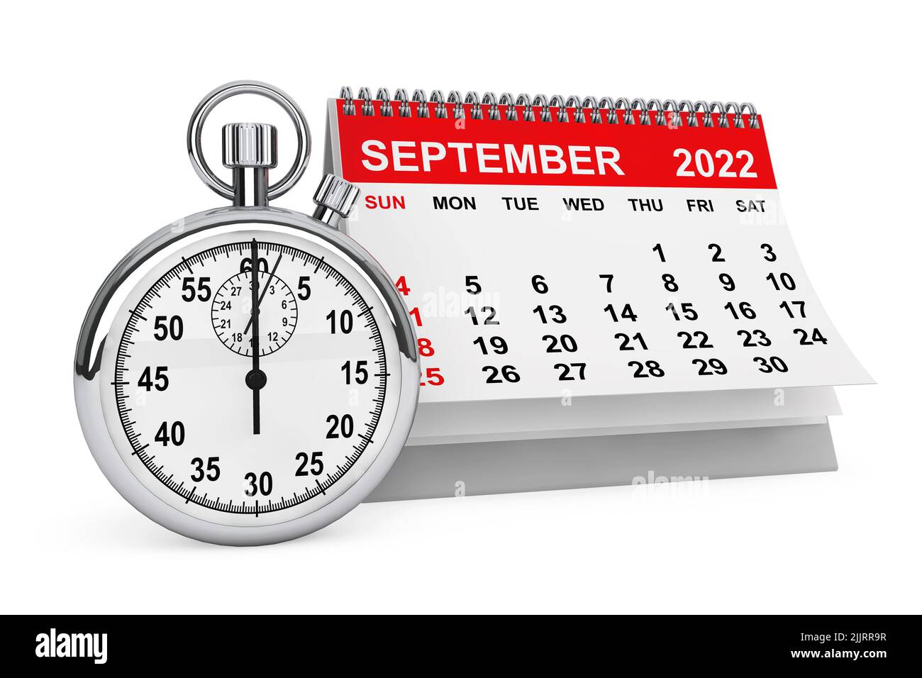 2022 Year September Calendar with Stopwatch on a white background. 3d ...