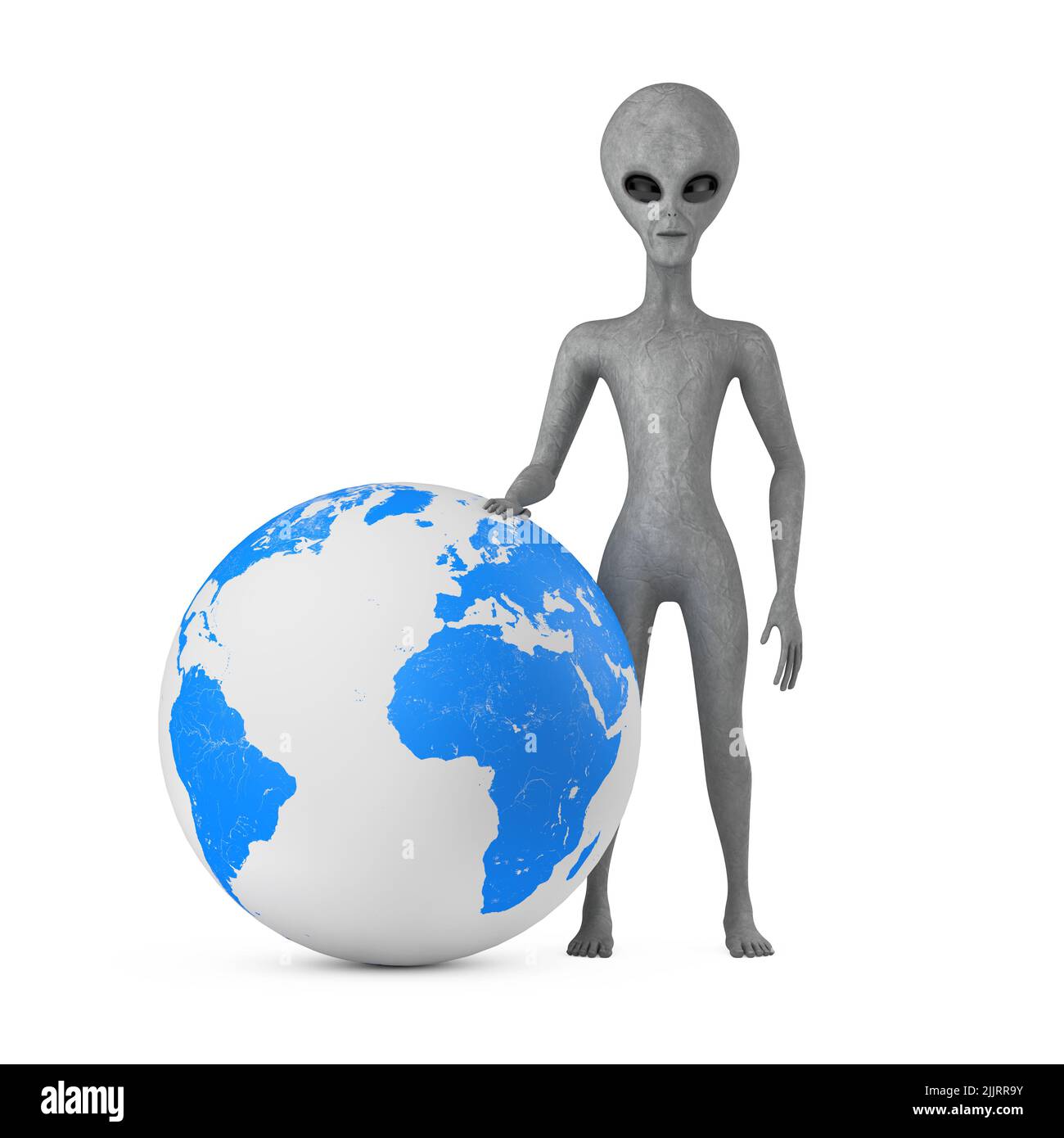 Scary Gray Humanoid Alien Cartoon Character Person Mascot with Earth ...