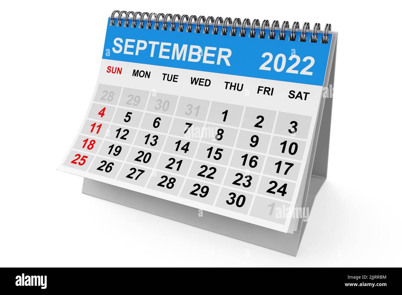 2022 Year September Calendar on a white background. 3d Rendering Stock ...