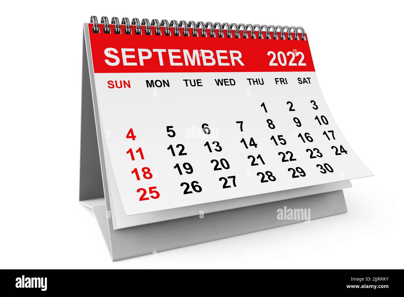 2022 Year September Calendar on a white background. 3d rendering Stock ...