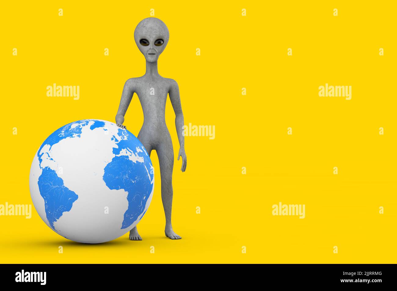 Scary Gray Humanoid Alien Cartoon Character Person Mascot with Earth ...