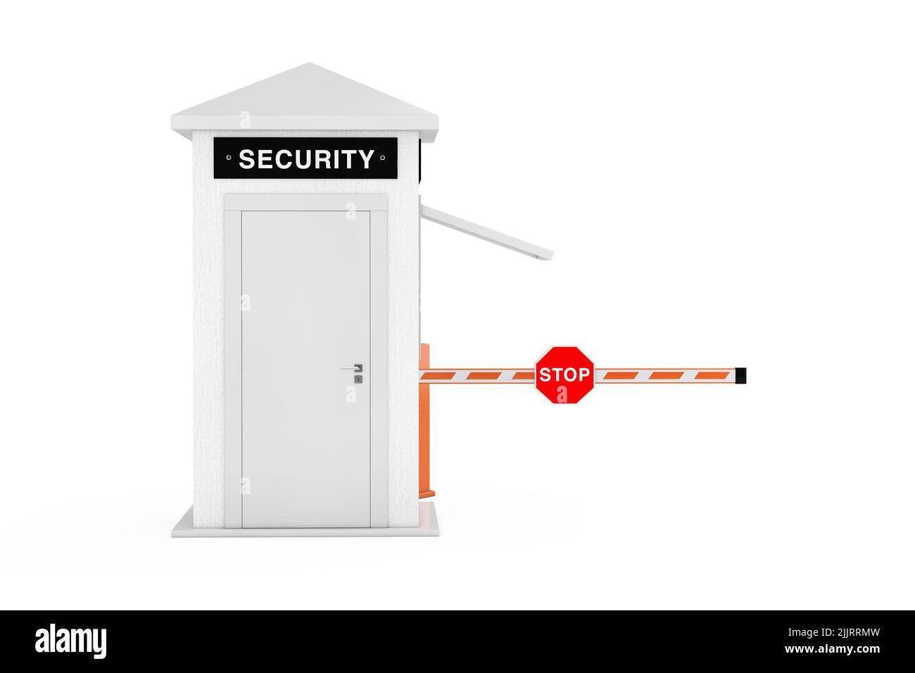 Road Car Barrier and Security Zone Booth with Security Sign on a white ...