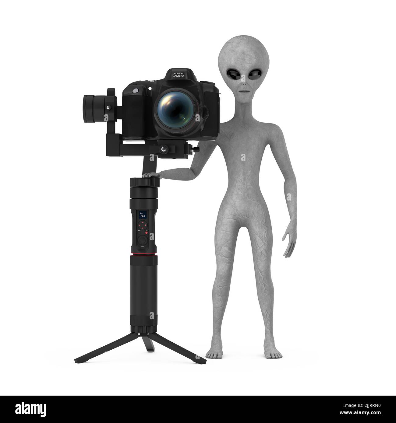 Scary Gray Humanoid Alien Cartoon Character Person Mascot with DSLR or ...