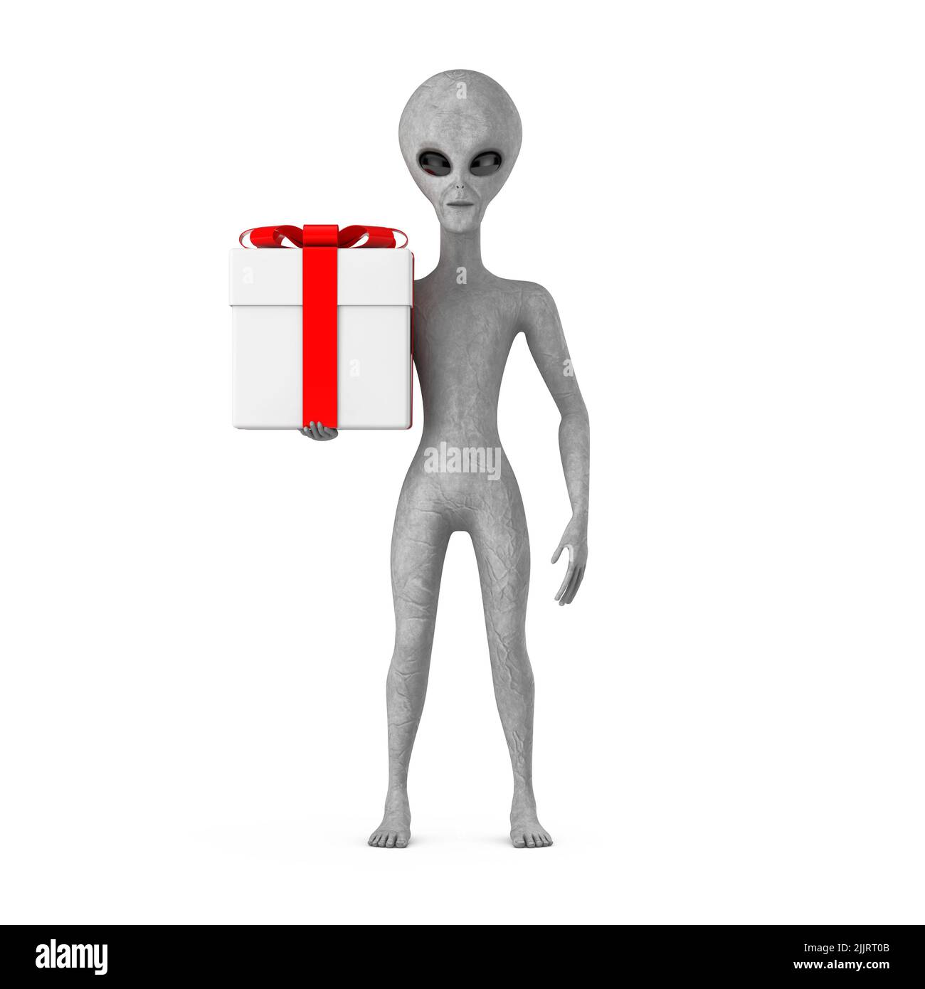 Scary Gray Humanoid Alien Cartoon Character Person Mascot and Gift Box ...