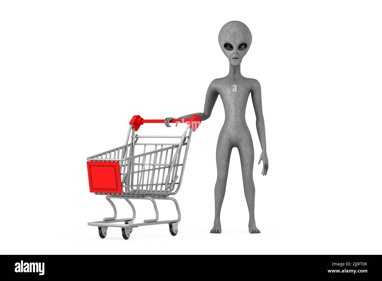 Scary Gray Humanoid Alien Cartoon Character Person Mascot with Shopping ...