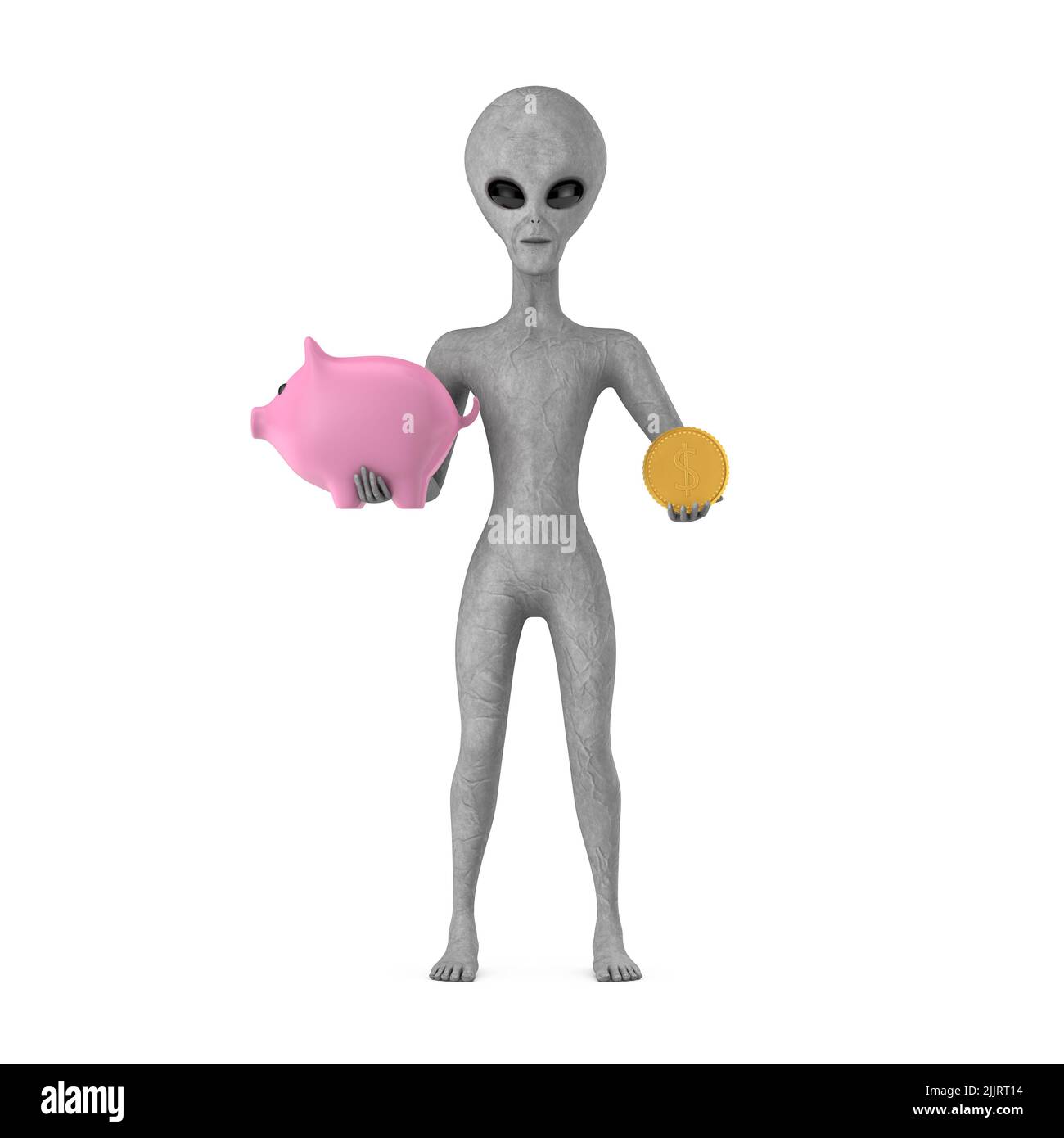 Scary Gray Humanoid Alien Cartoon Character Person Mascot with Piggy ...