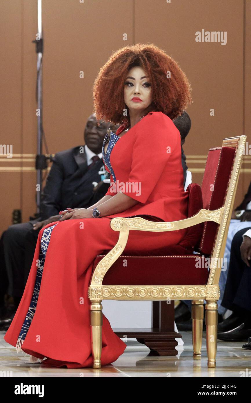 Cameroon's President's wife Chantal Biya attends a joint press conference given by France's ...