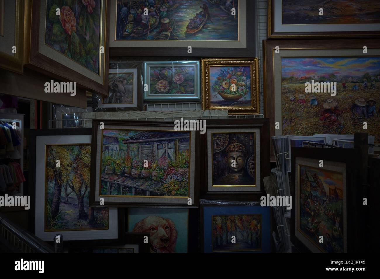 Frames and oil paintings art gallery from Thailand Stock Photo - Alamy