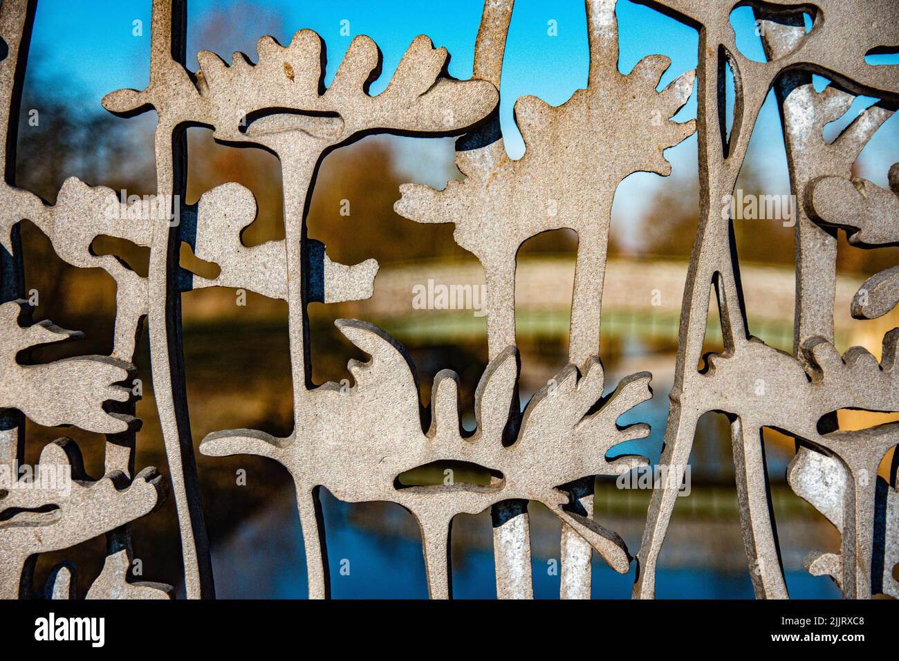 A floral metal bridge guardrails artwork in Maximapark, Utrecht Stock ...