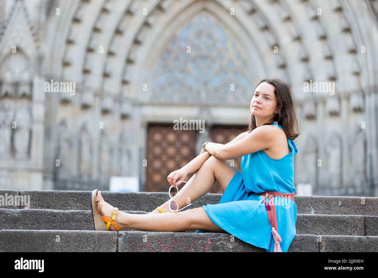 Girl resting during walk Stock Photo - Alamy