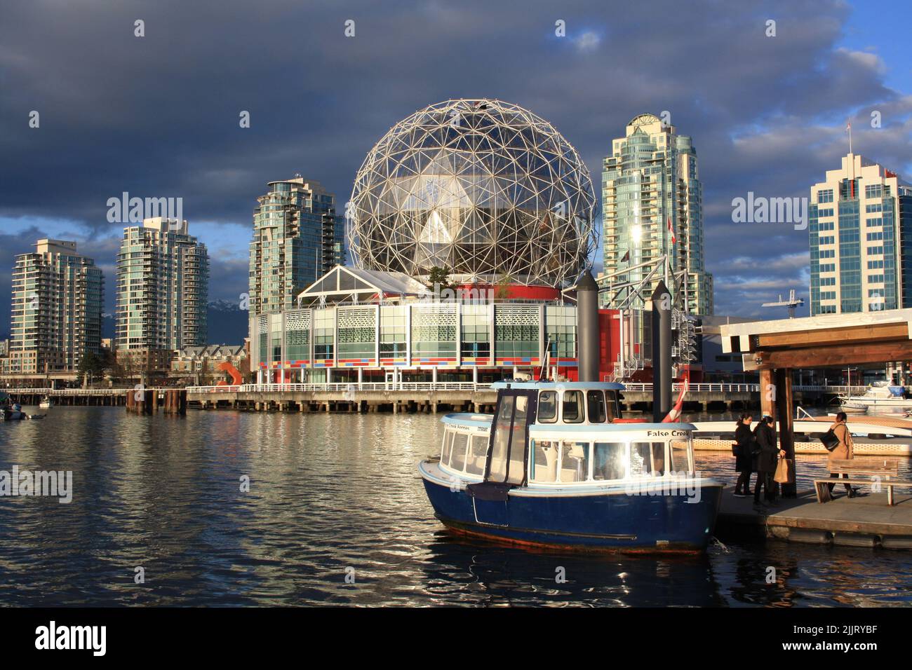 A photo of the Science World Exhibition Centre and False Creek ...