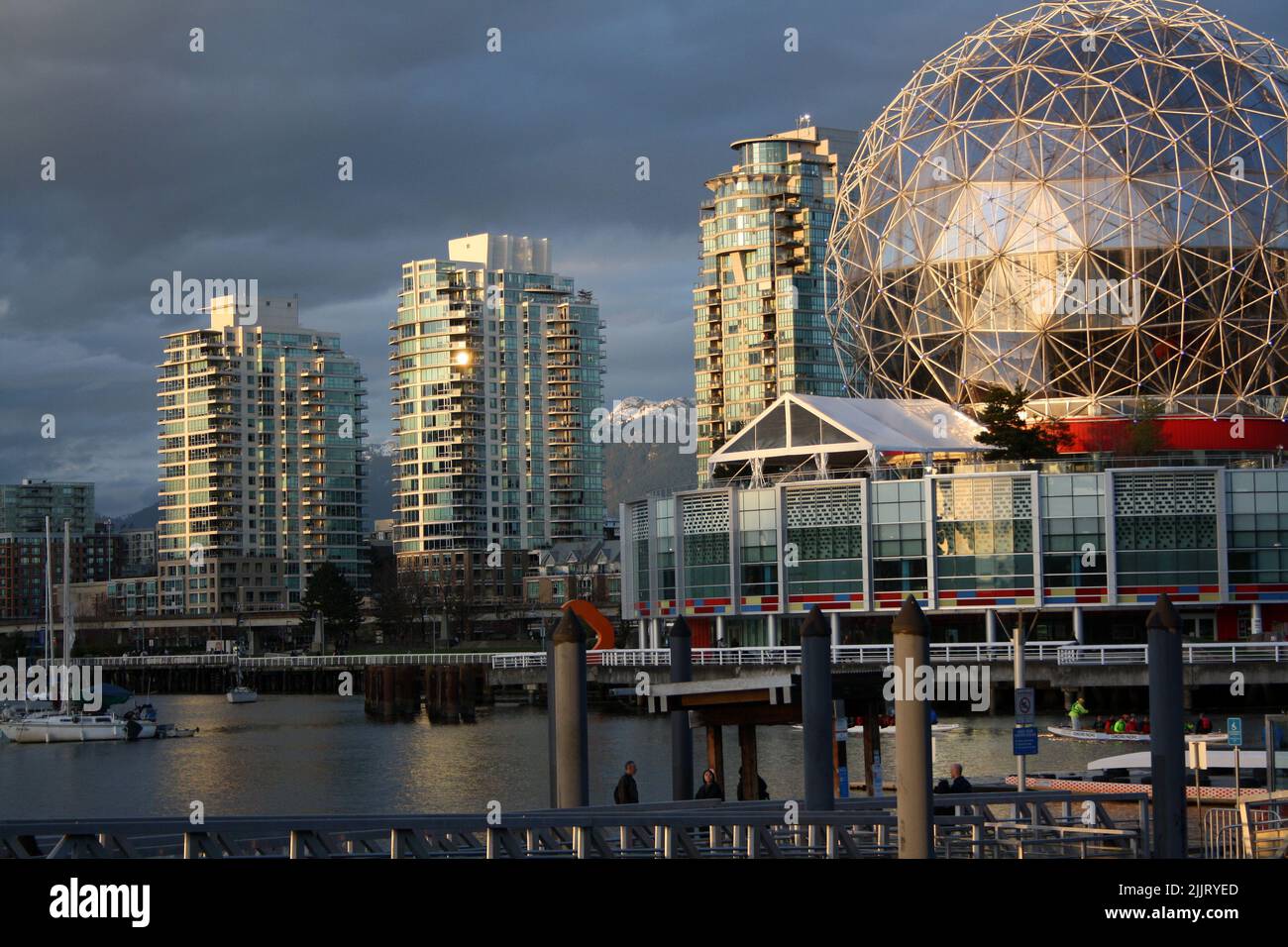 The Science World Exhibition Centre and downtown at sunset, Vancouver ...