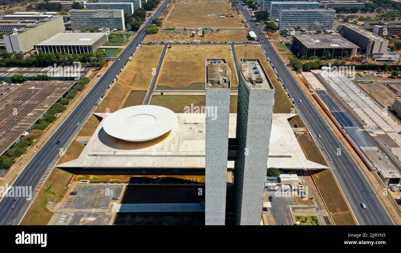 The aerial shot of the national congress building of Brazil in Brasilia ...