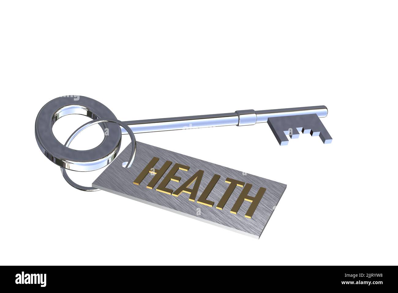 key to health concept gold 3D key with key ring tag with text word ...
