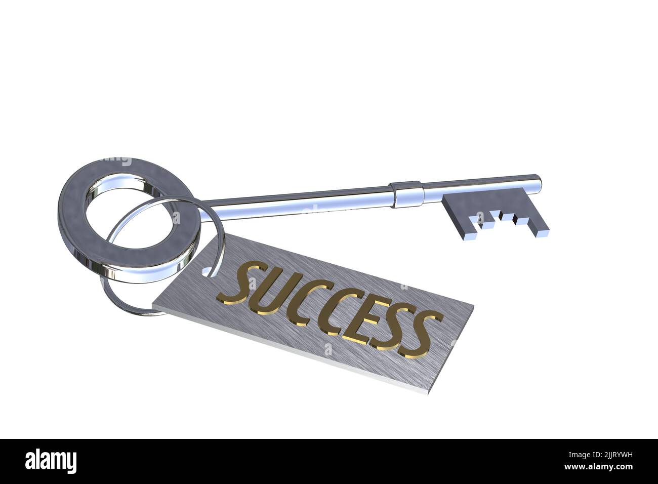 key to success concept silver 3D key with key ring tag with text word ...