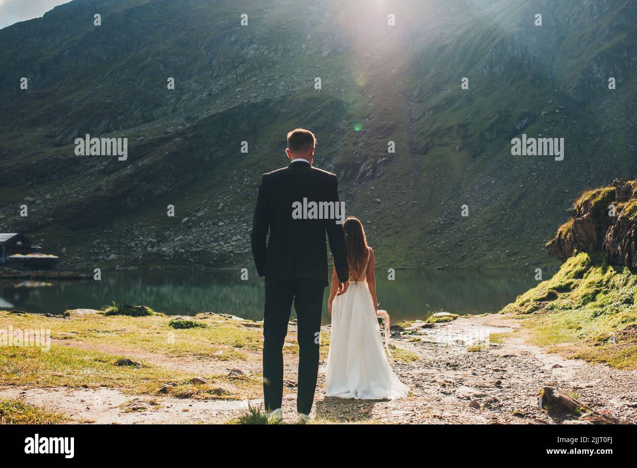 Wedding bride and groom rear view hi-res stock photography and images ...