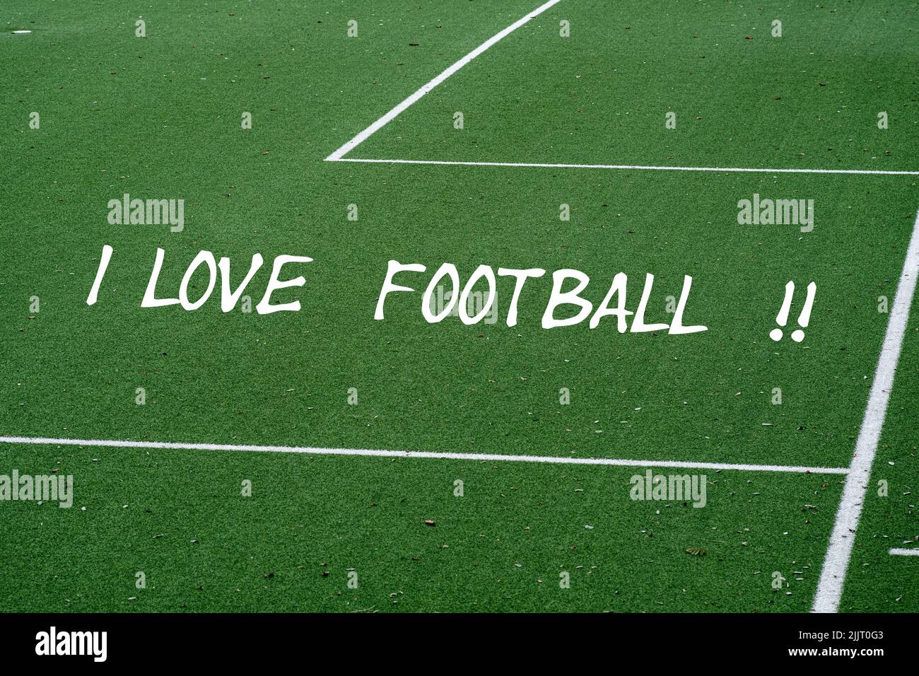 A football field with a message of I Love Football Stock Photo - Alamy