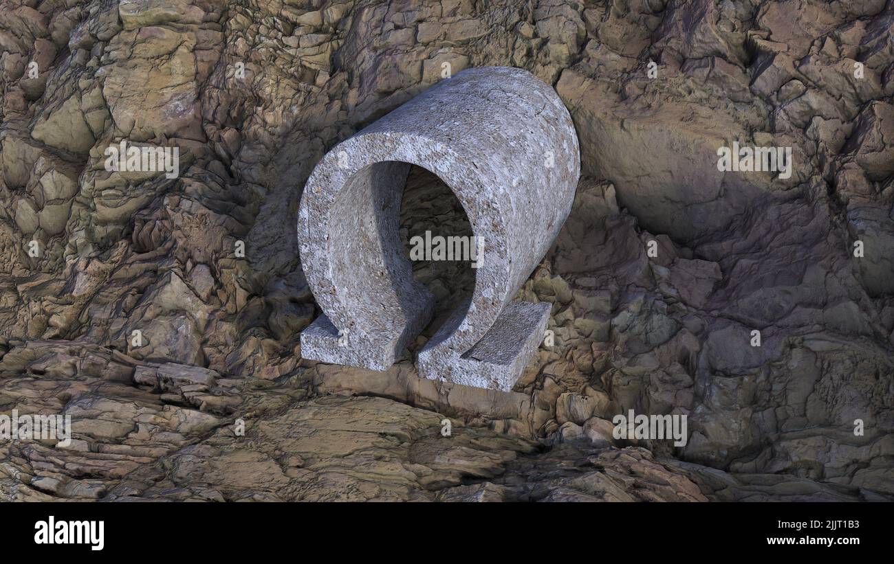 An illustration of Greek letter omega from tridimensioanl concrete over ...