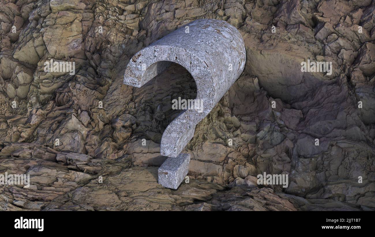 An illustration of question mark from tridimensioanl concrete over a ...