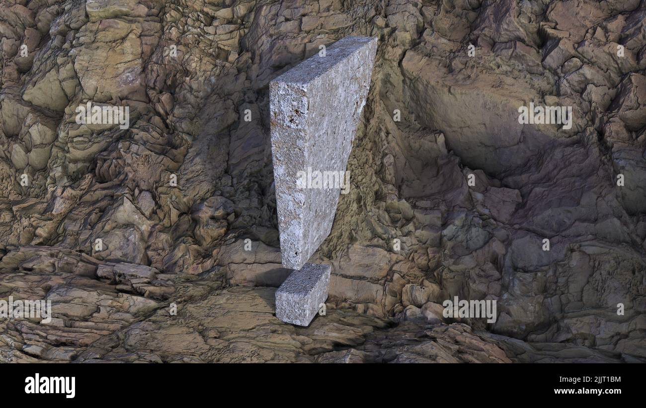 An illustration of an exclamation mark from tridimensioanl concrete ...