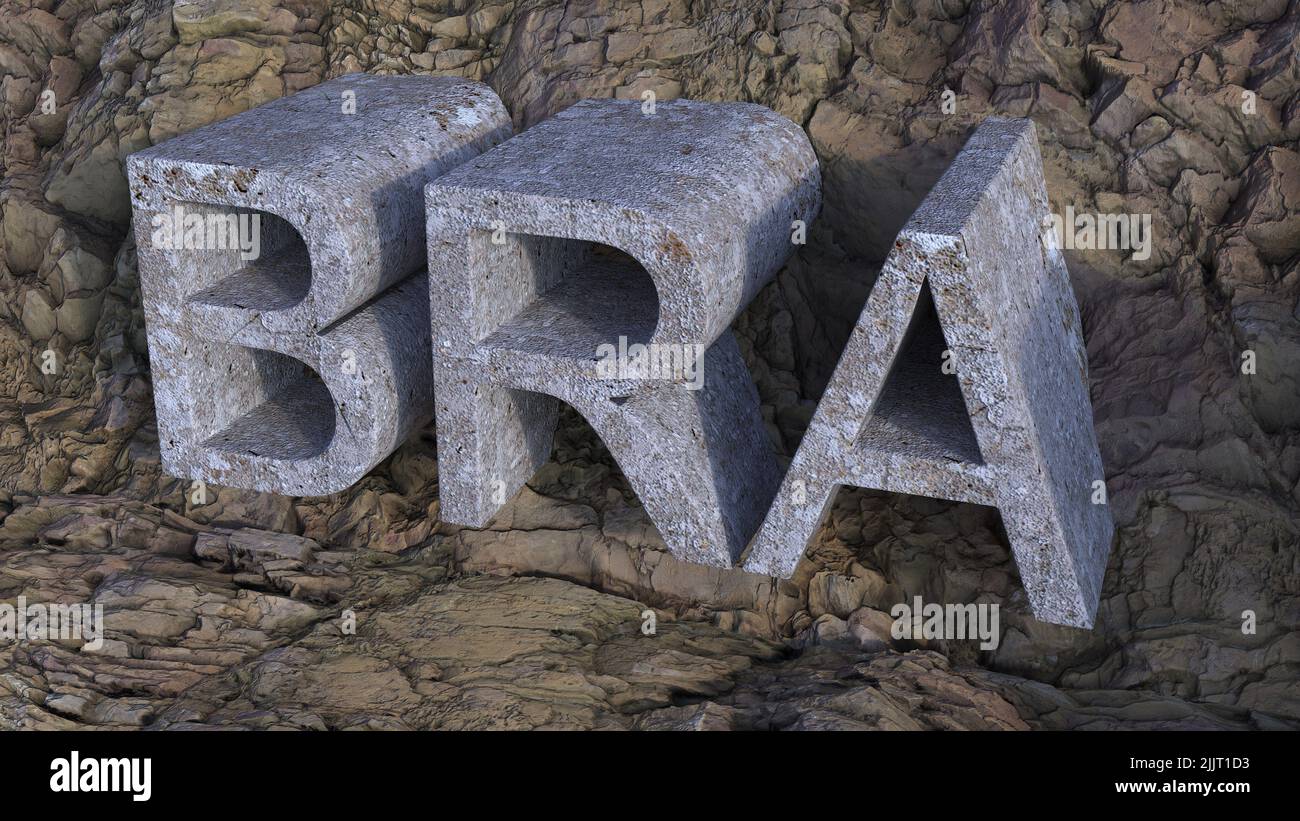 A 3D rendering of BRA concrete letters on rock background Stock Photo ...