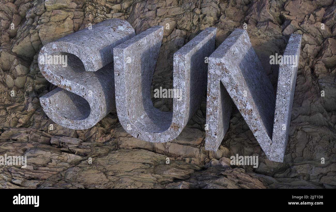 A 3D rendering of SUN concrete letters on rock background Stock Photo ...