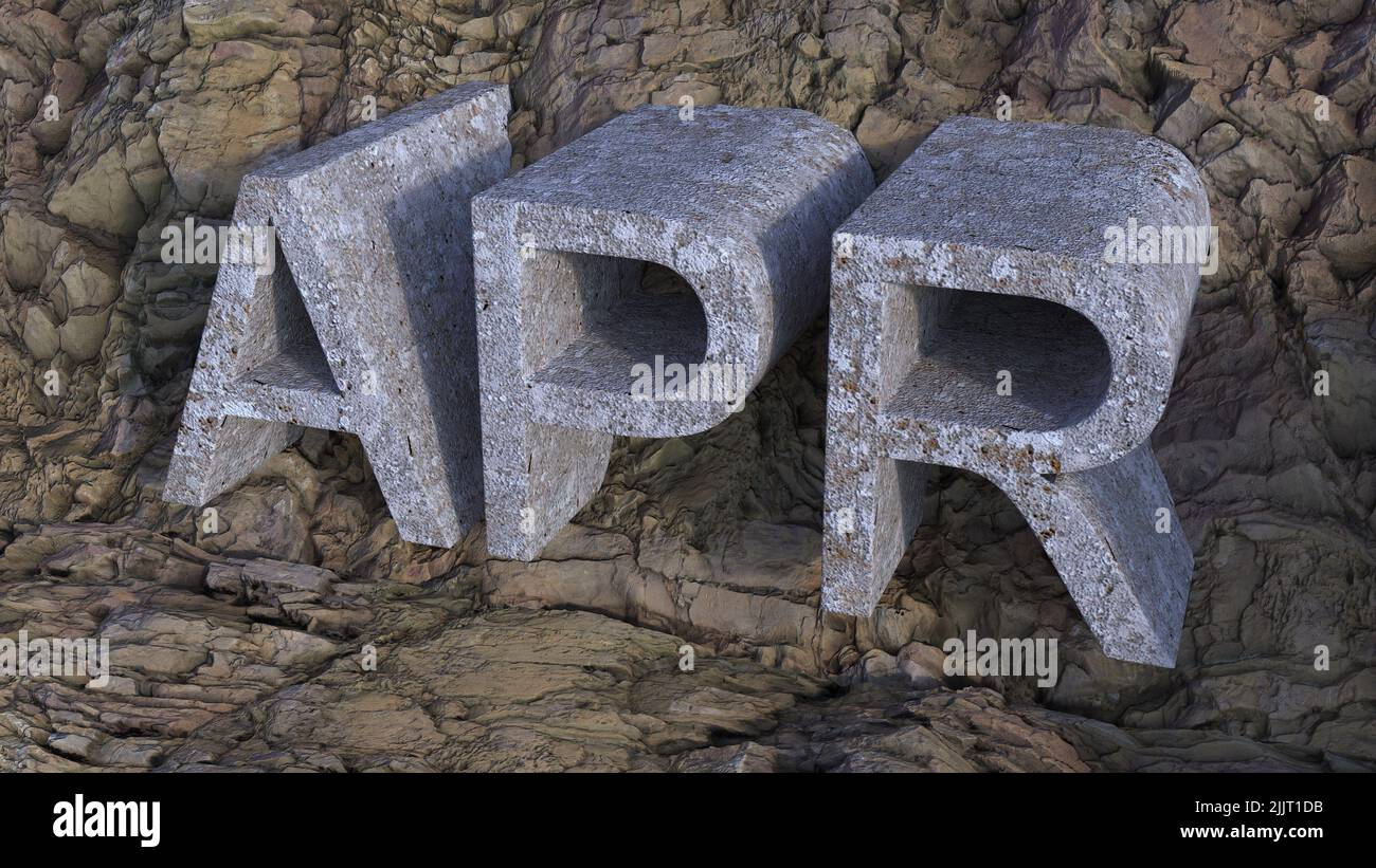 A closeup shot of tridimensional concrete letters over a rock ...