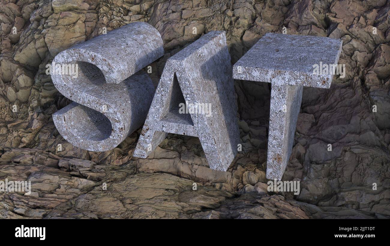 A 3D rendering of SAT concrete letters on rock background Stock Photo ...