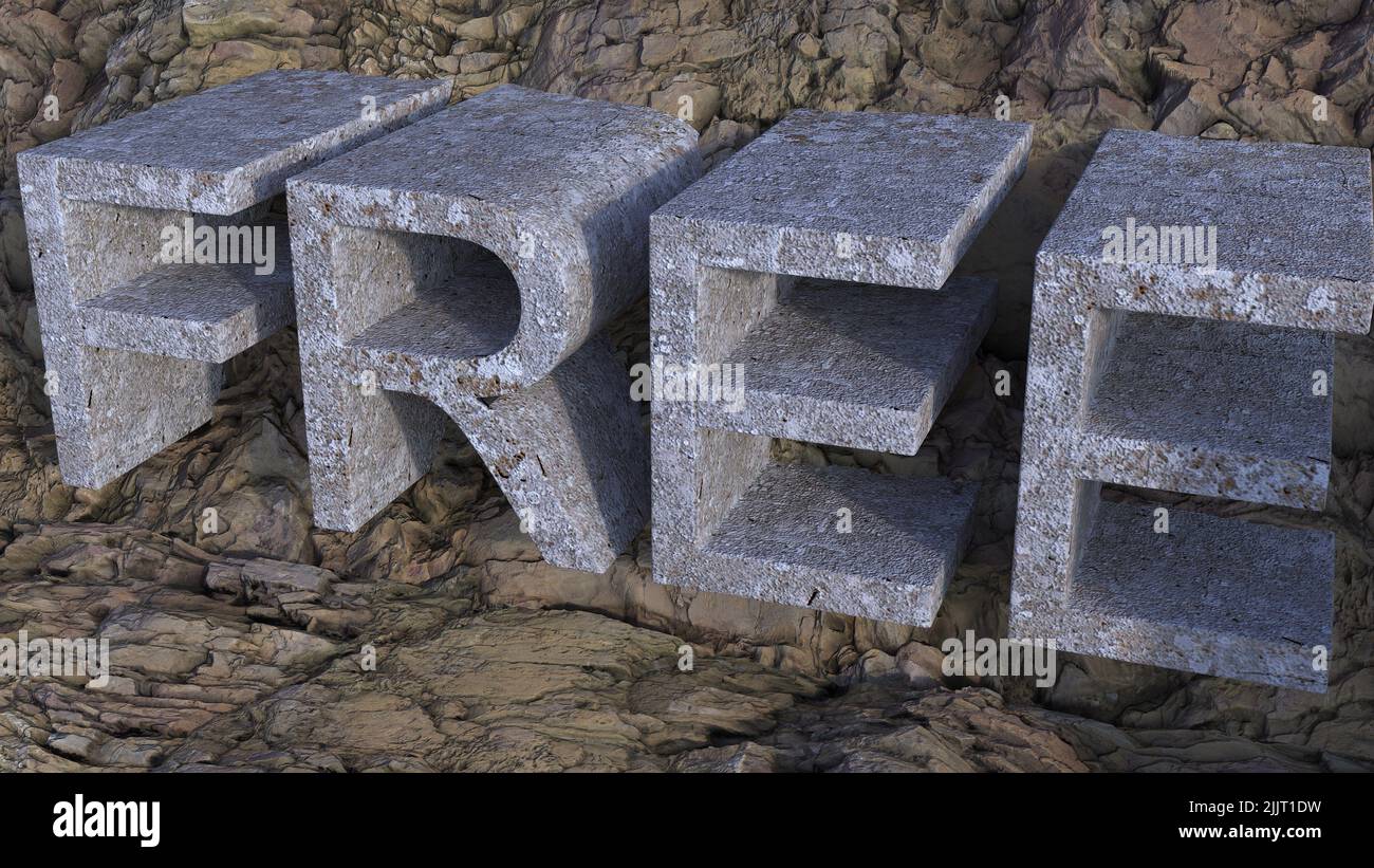 A 3D rendering of FREE concrete letters on rock background Stock Photo ...