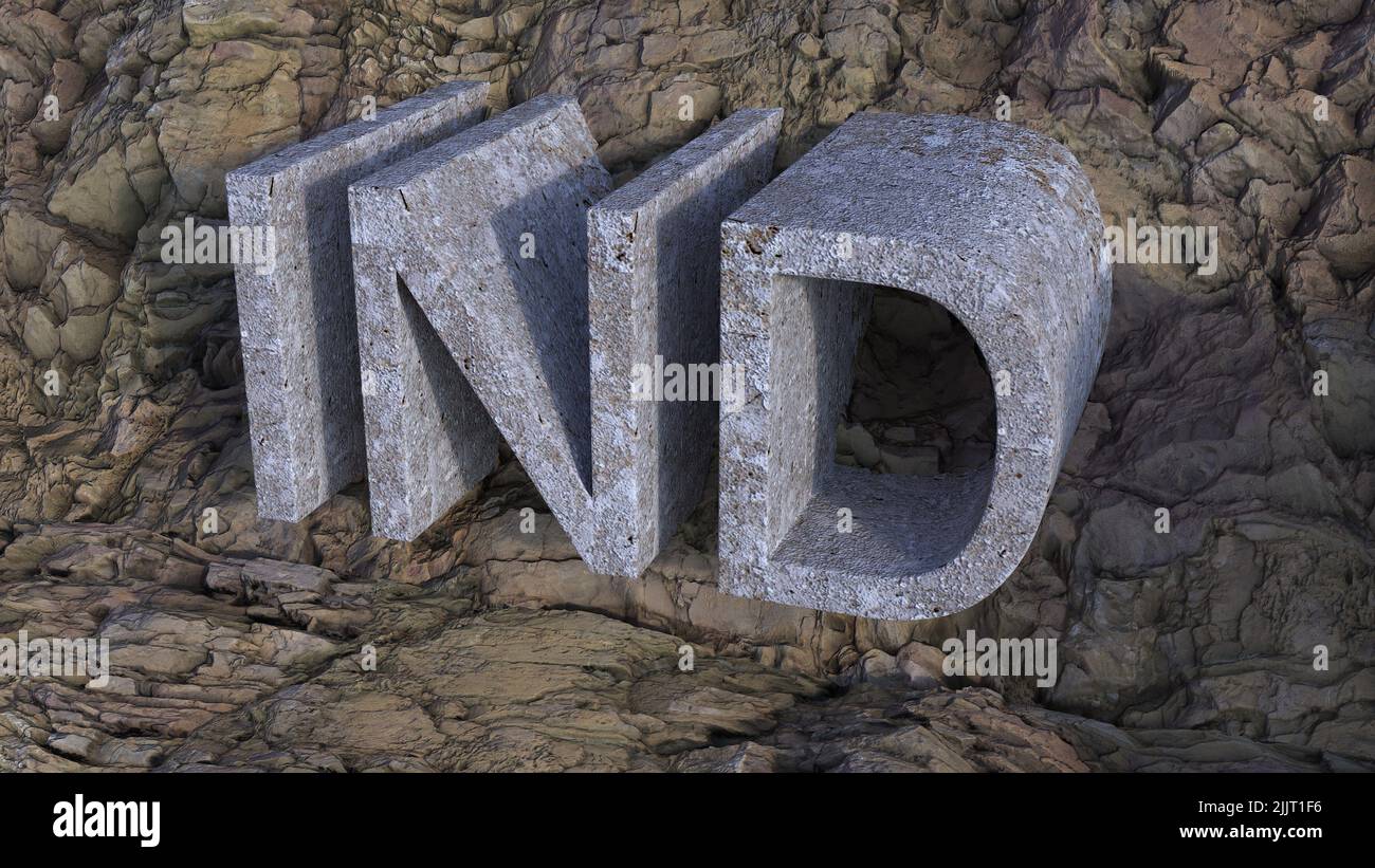 A 3D rendering of IND concrete letters on rock background Stock Photo ...