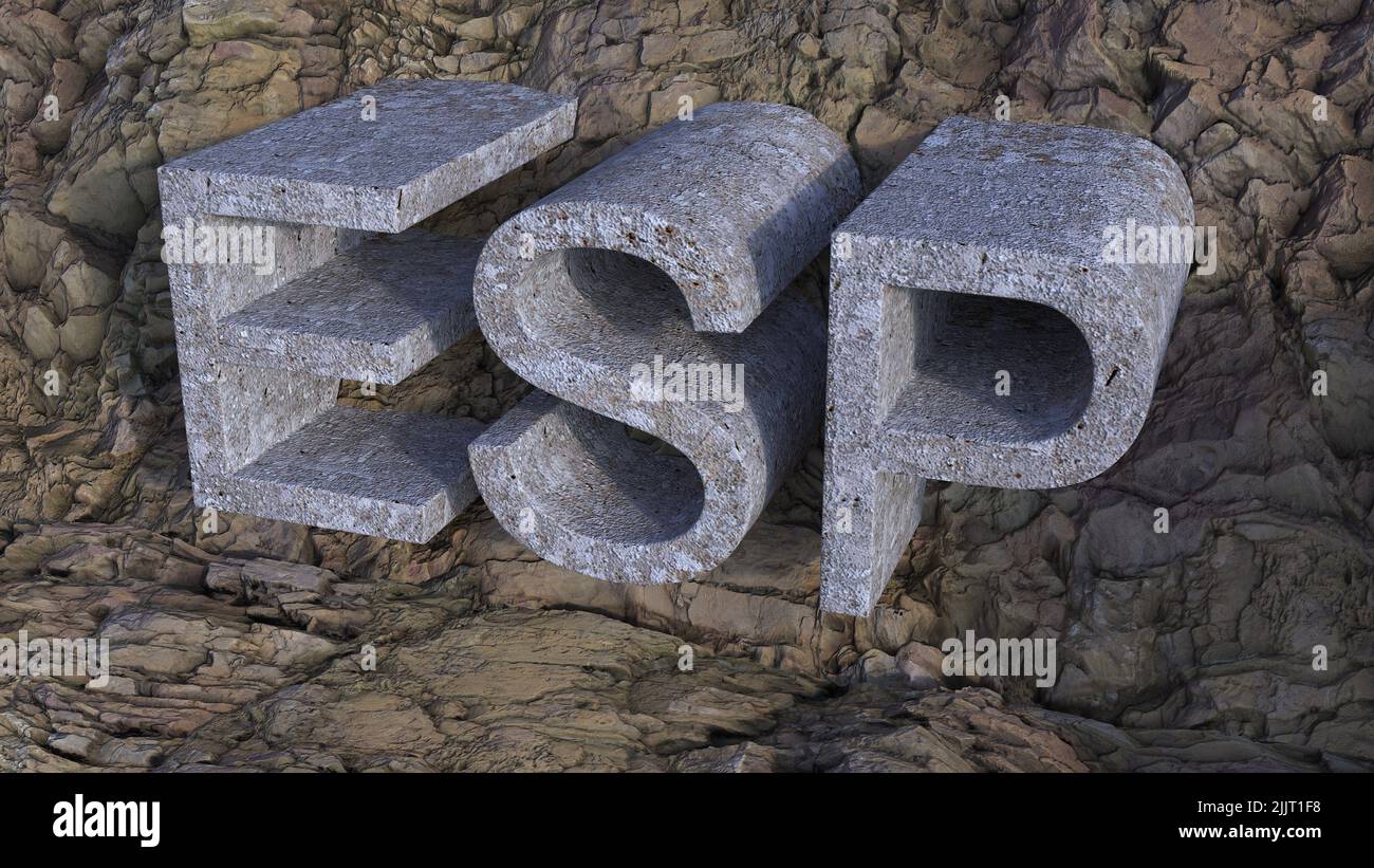 A 3D rendering of ESP concrete letters on rock background Stock Photo ...