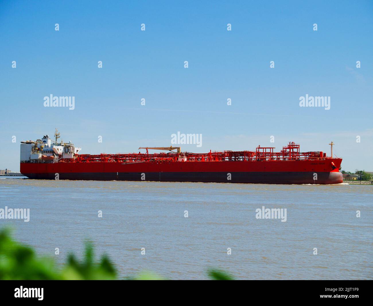 A scenic view of a huge tanker ship on the Mississippi River in New ...