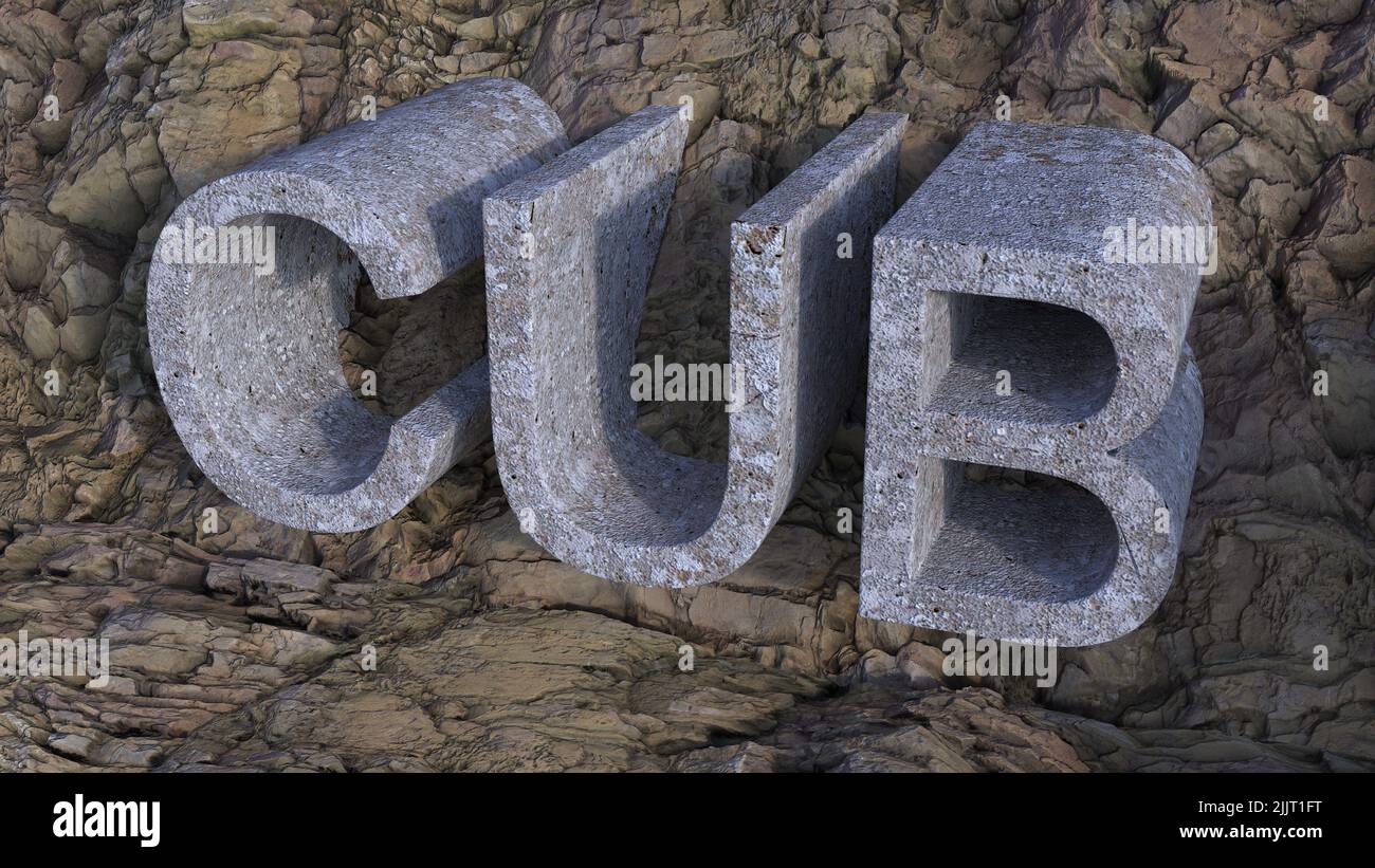 A 3D rendering of CUB concrete letters on rock background Stock Photo ...