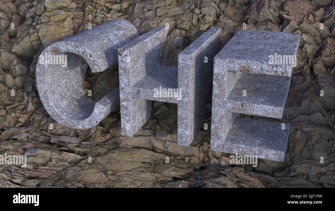 A closeup shot of tridimensional concrete letters over a rock ...