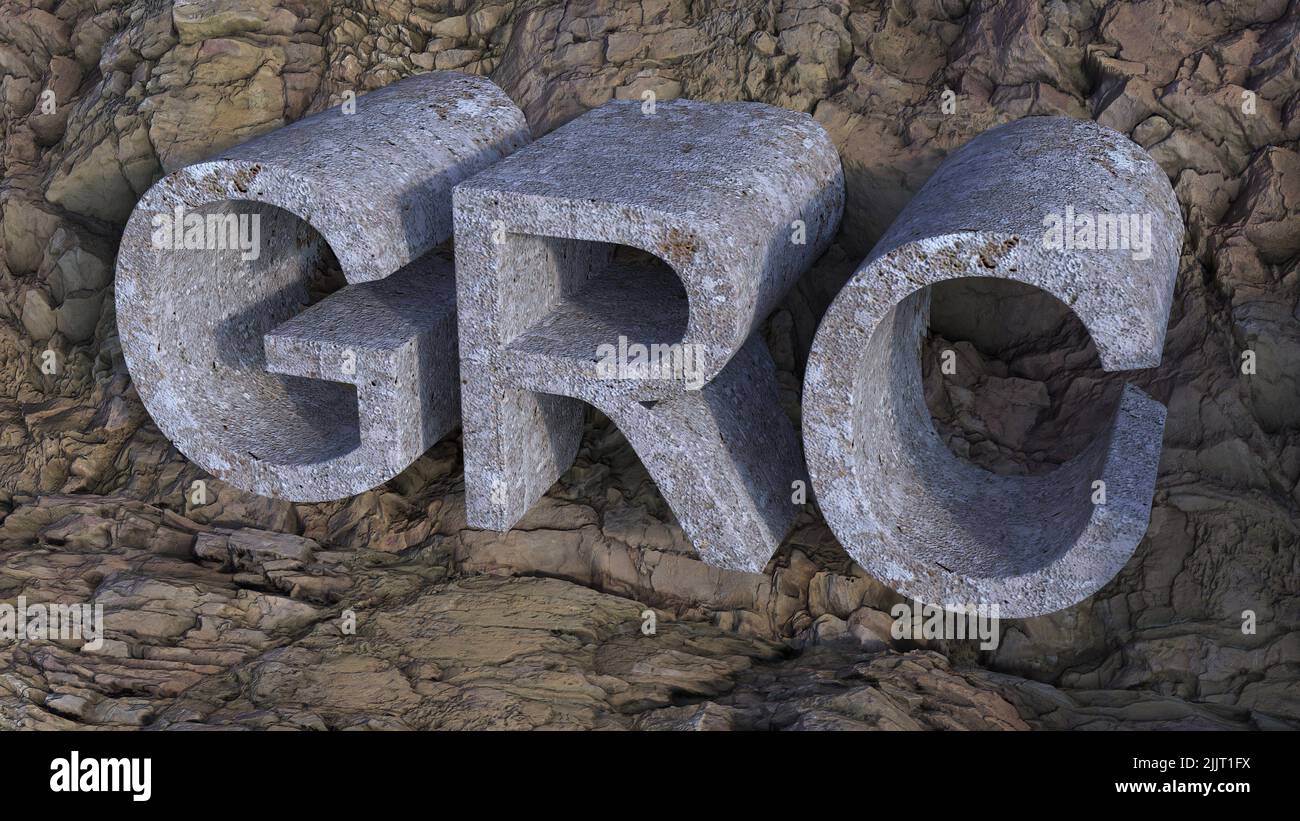 A 3D rendering of GRC concrete letters on rock background Stock Photo ...