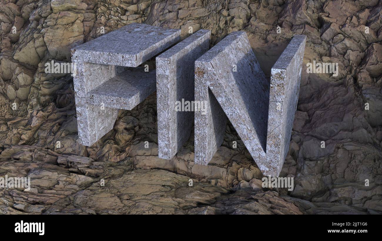 A 3D rendering of FIN concrete letters on rock background Stock Photo ...