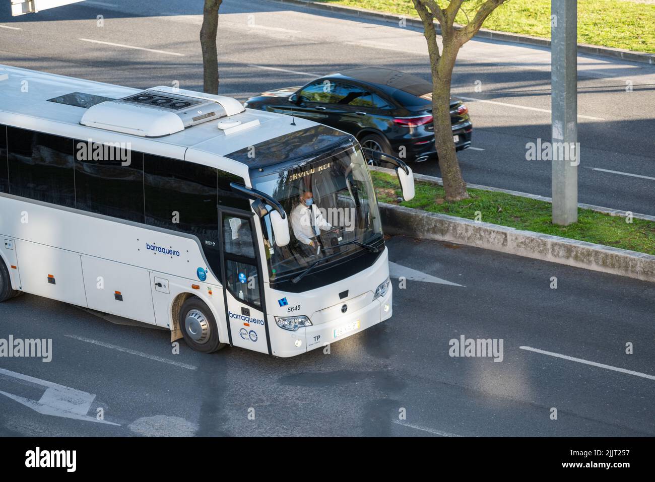 A photo of the bus of the Barraqueiro Transportes company in Lisbon ...