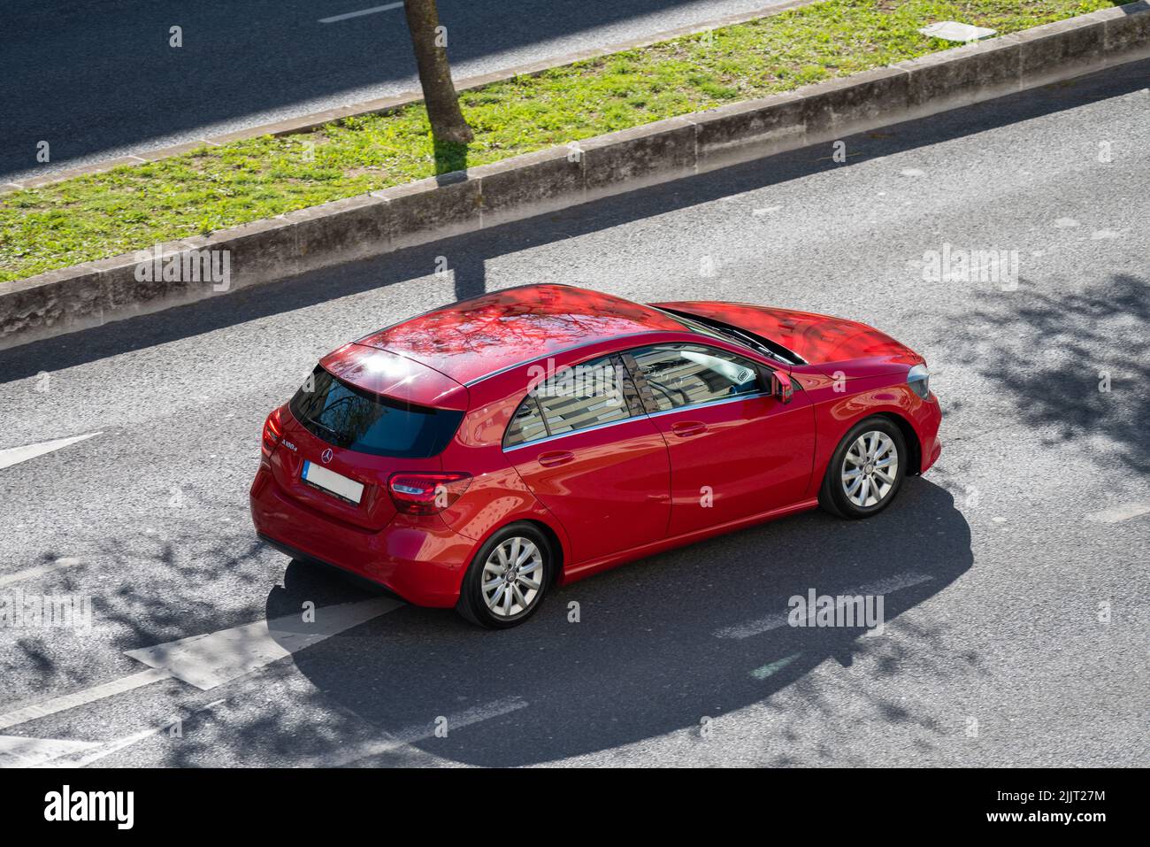 A high angle side view of a red Mercedes-Benz W 176 Stock Photo - Alamy