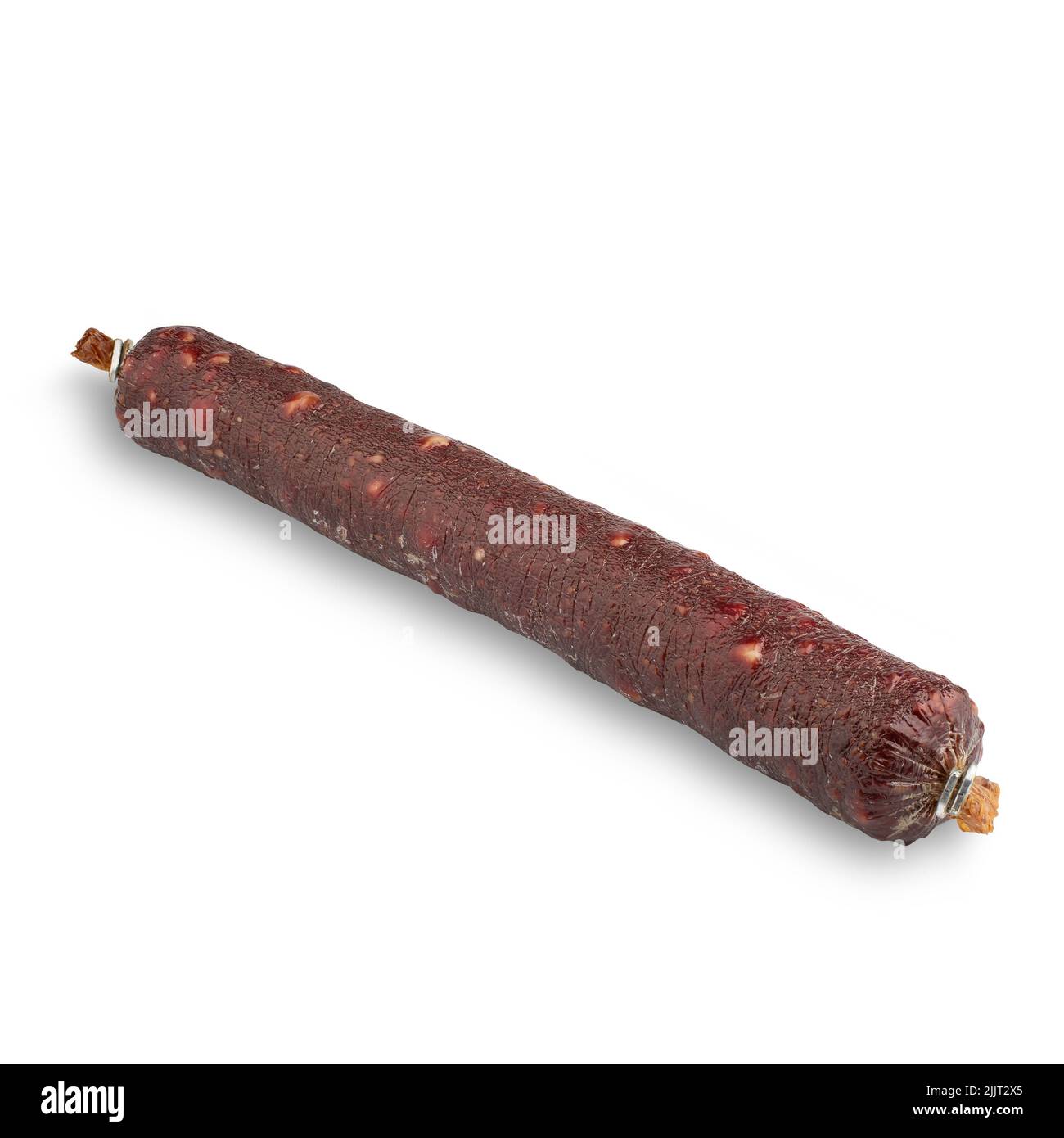 Smoked and air dried sausages, Dry sausage isolated on white background ...