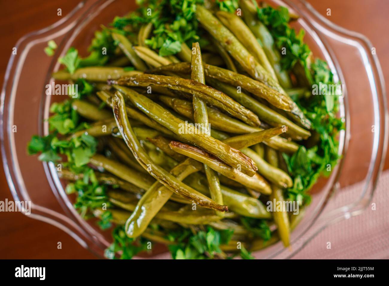 A top view of cooked green beans Stock Photo - Alamy