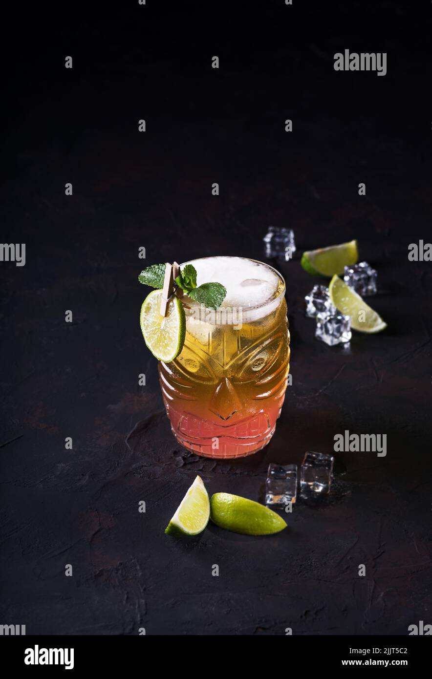 Tequila Sunrise, cocktail Layered in a glass red-yellow, decorated with ...