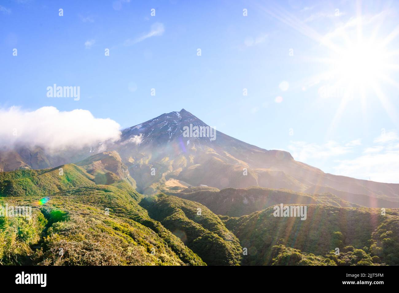 A beautiful view of the Mount Taranaki in Egmont-National park, New ...