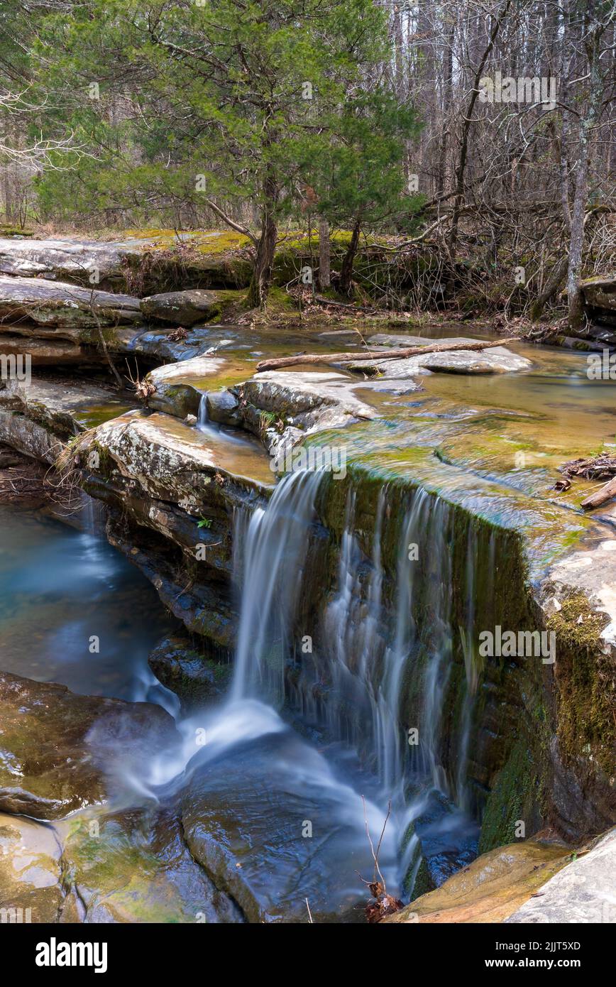A vertical shot of Burden Falls in the Shawnee National Forest ...