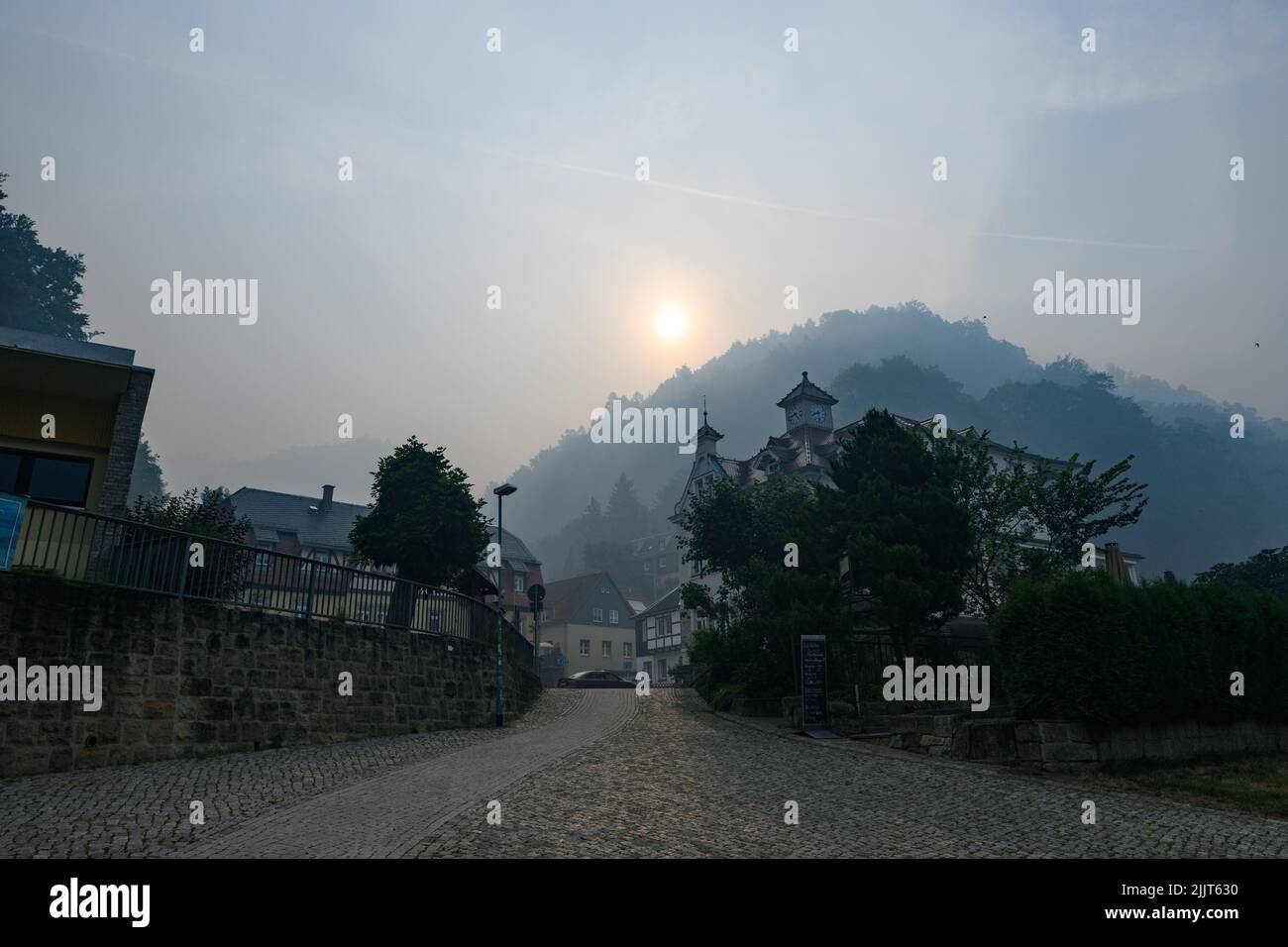 Schmilka, Germany. 28th July, 2022. Clouds of smoke from the forest ...