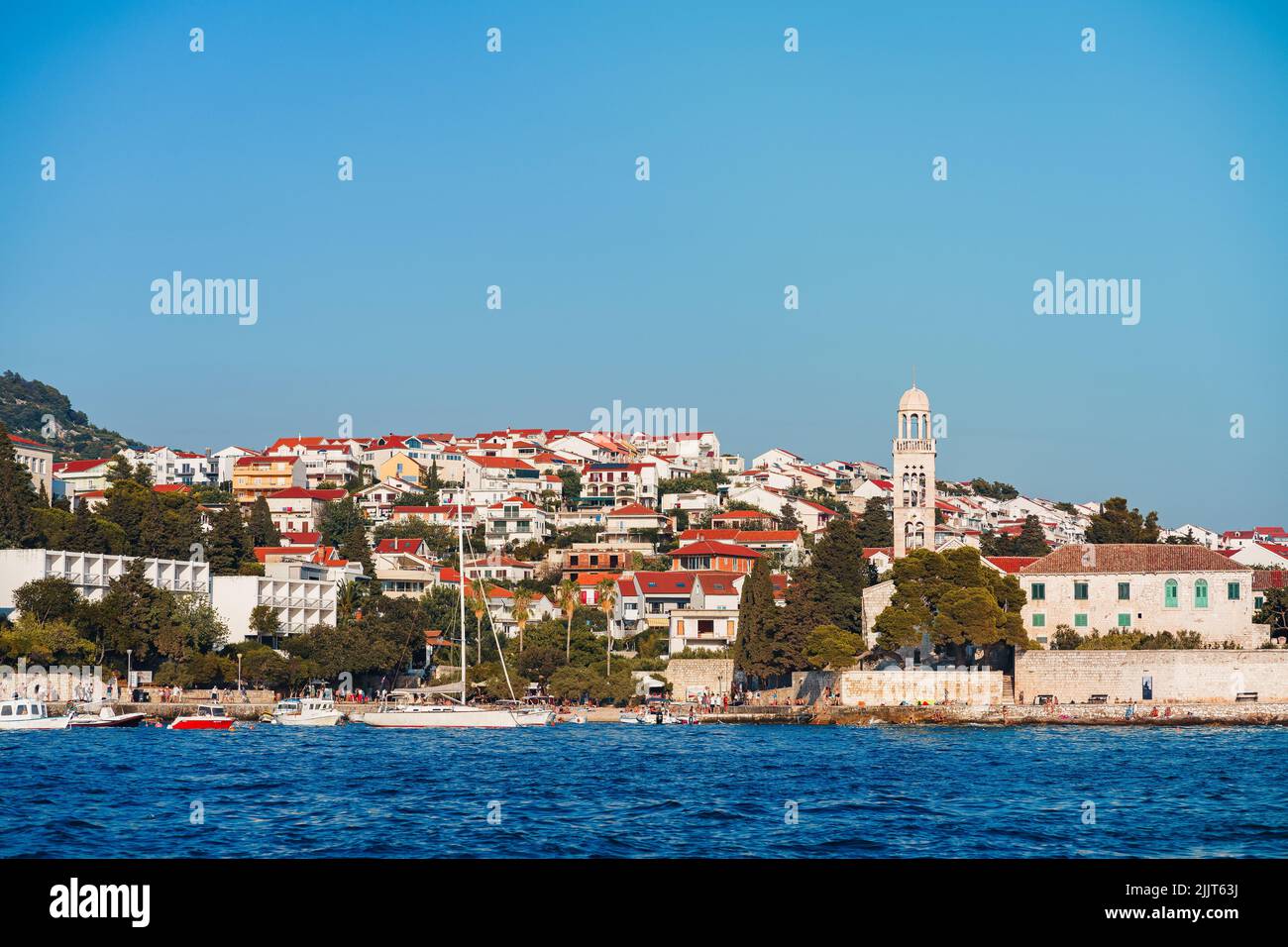 The sunny Port of Hvar on the hill in Croatia Stock Photo - Alamy